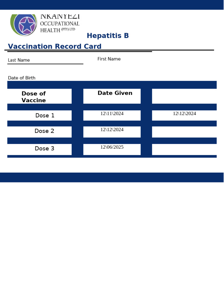 Hepatitis B Vaccine Record Card Note Card 1 | PDF