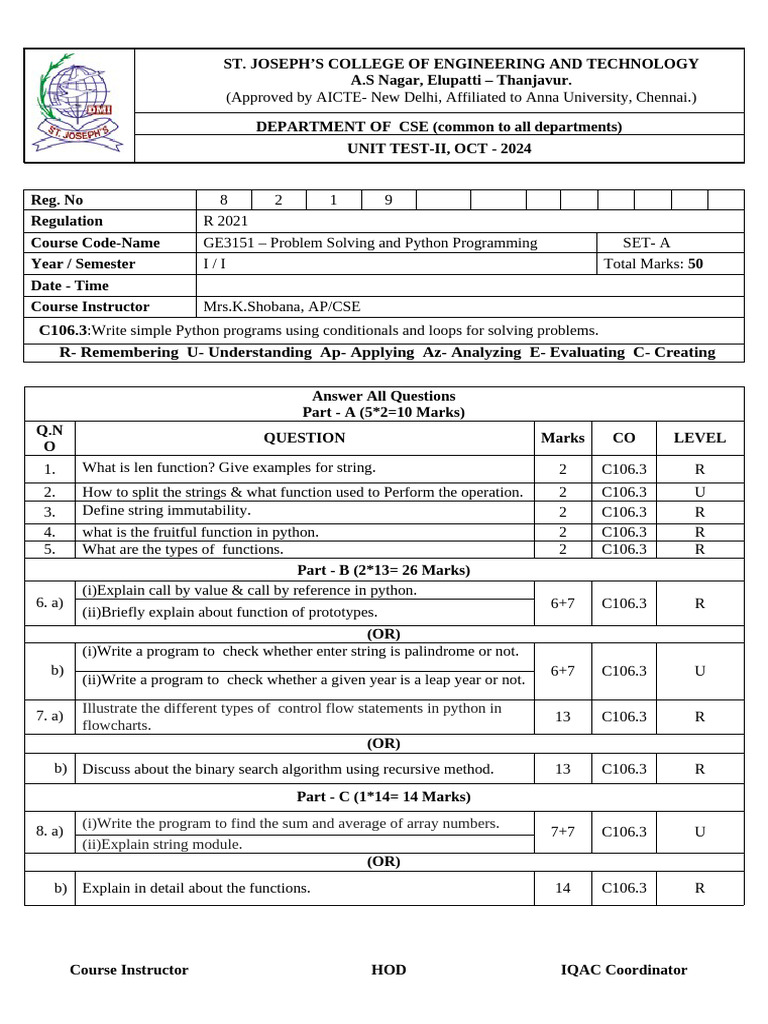 unit 3 qp | PDF | String (Computer Science) | Control Flow