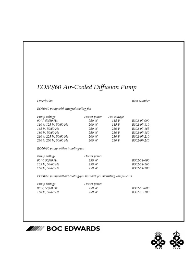 Diffusion Pump EO50-60 B302!07!880 | PDF | Vacuum | Pump