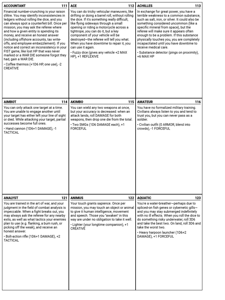 FIST Ultra Trait Cards 1.1 | PDF