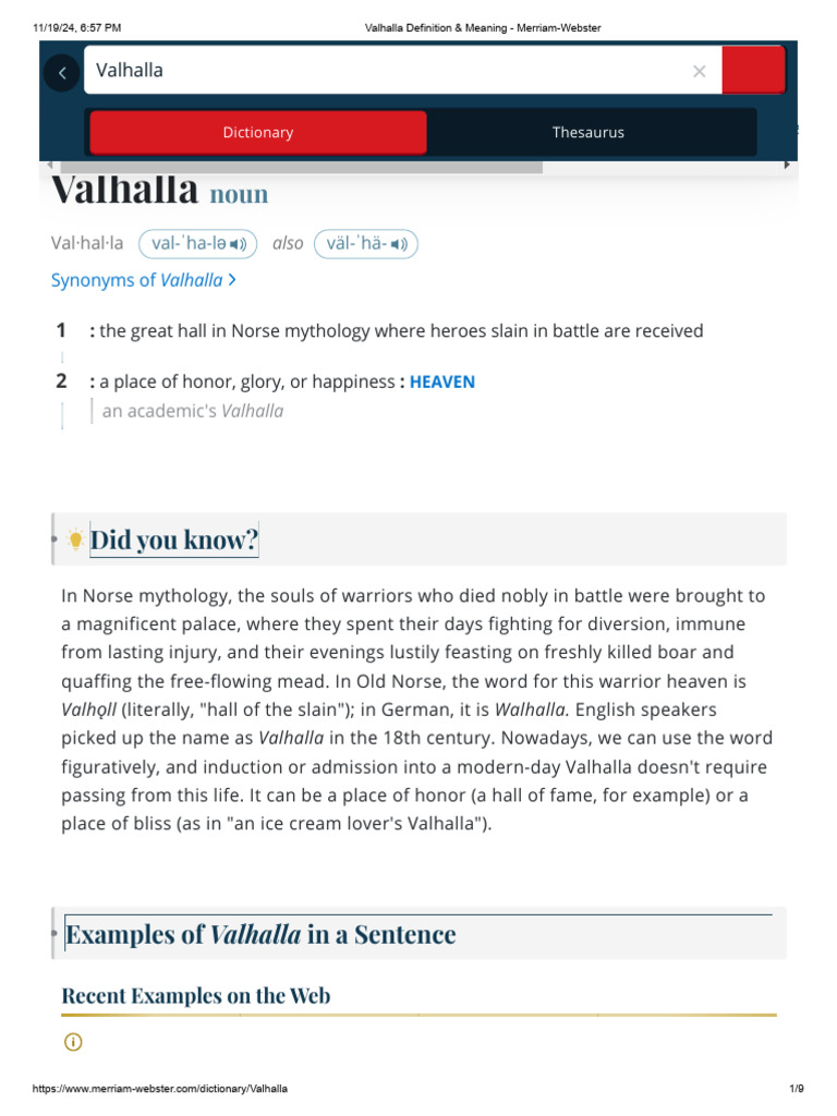 Valhalla Definition & Meaning - Merriam-Webster | PDF | Linguistics