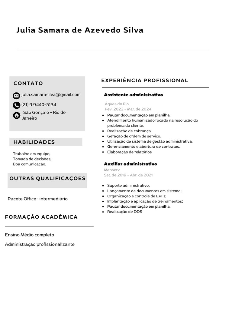 Currículo Julia Samara | PDF