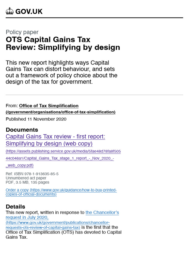 IHT OTS Capital Gains Tax Review: Simplifying by Design - GOV - UK ...