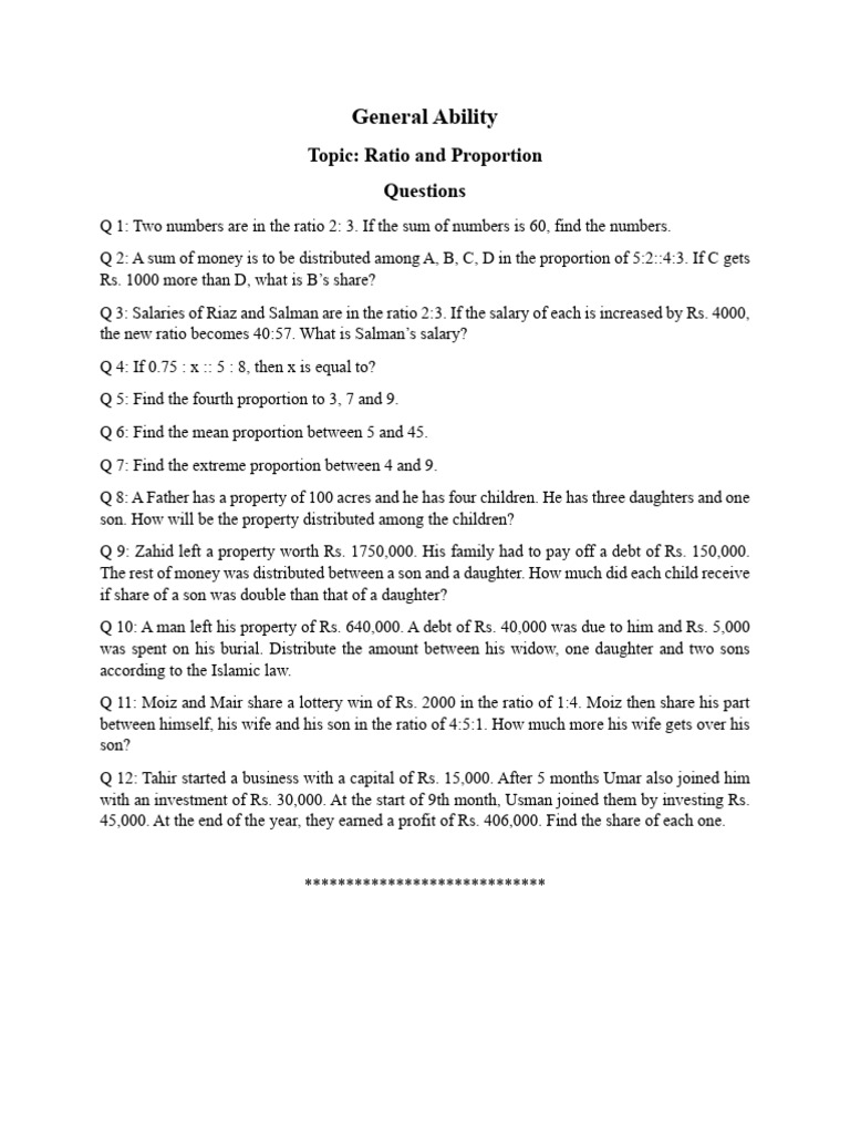 Ratio and Proportion, Questions Css Pms | PDF