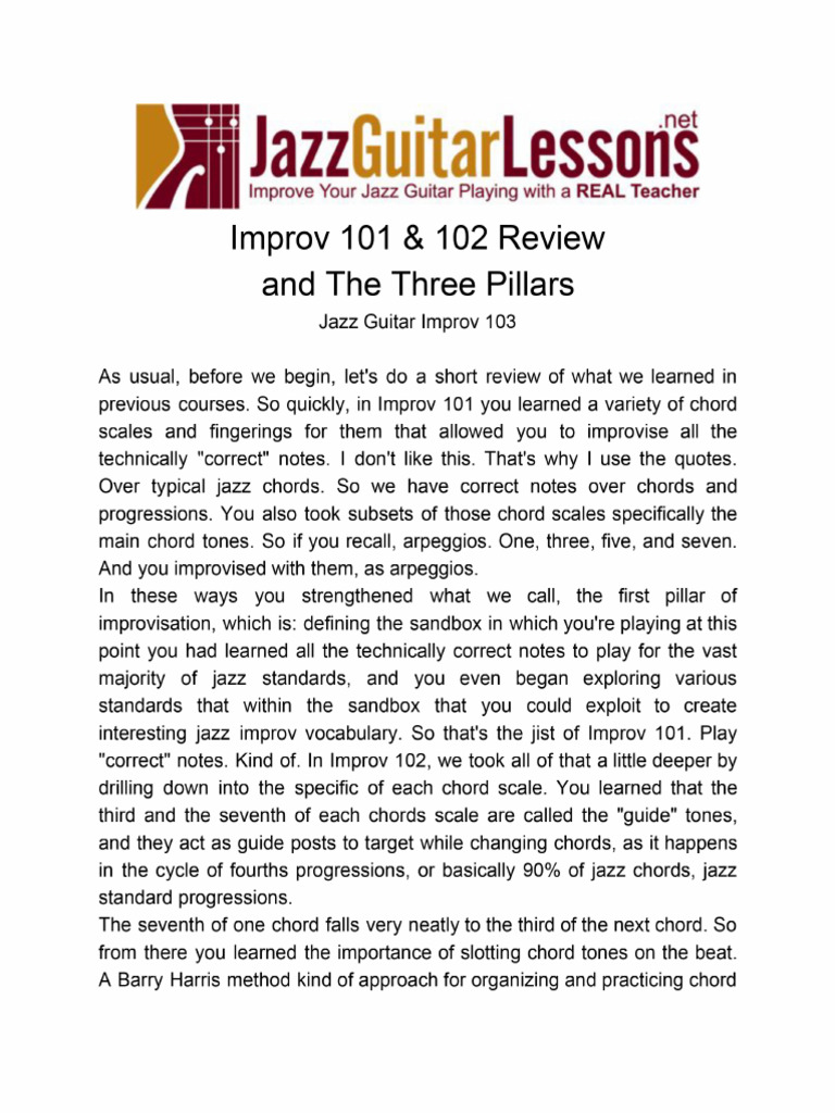 Lesson 1 - Jazz Guitar Improv 103 - Improv 101 & 102 Review and The ...