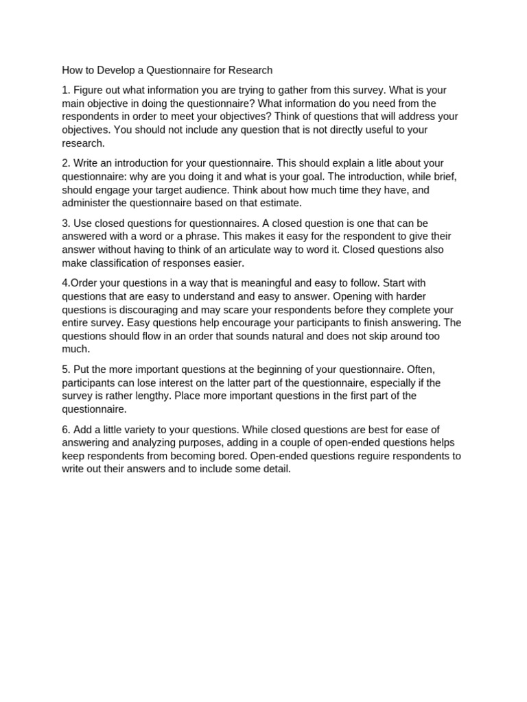 How To Develop A Questionnaire For Research | PDF | Questionnaire ...