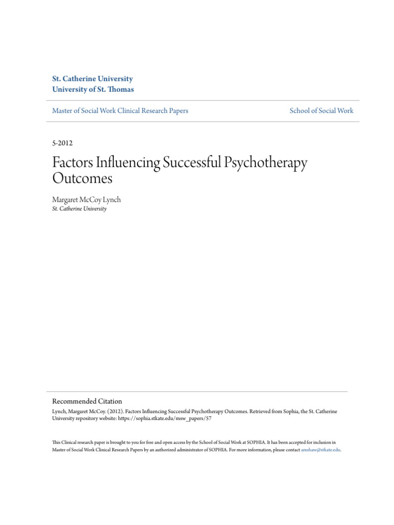 Factors Influencing Successful Psychotherapy Outcomes | PDF ...