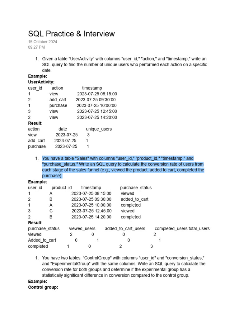 SQL Practice & Interview | PDF | Sql | Table (Database) SQL Practice & Interview | PDF | Sql | Table (Database)