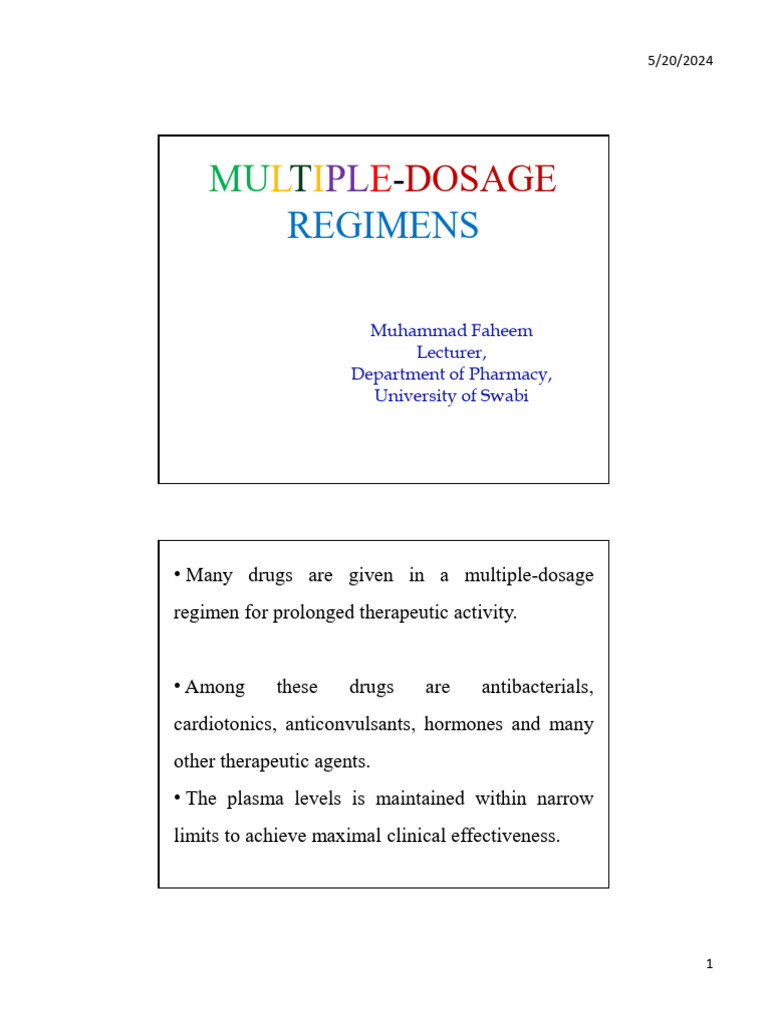 Intro To Multiple Dosage Regimen 2024 | PDF | Pharmacokinetics | Chemistry