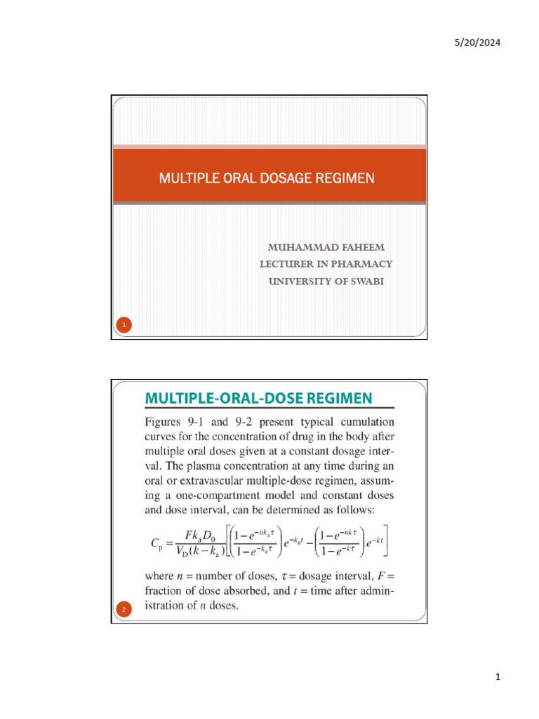 Multiple Oral Dosage Regimen One CM 2024 | PDF | Science & Mathematics