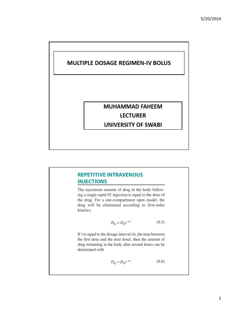 Multiple Dosage Regimen IV Bolus One CM 2024 | PDF