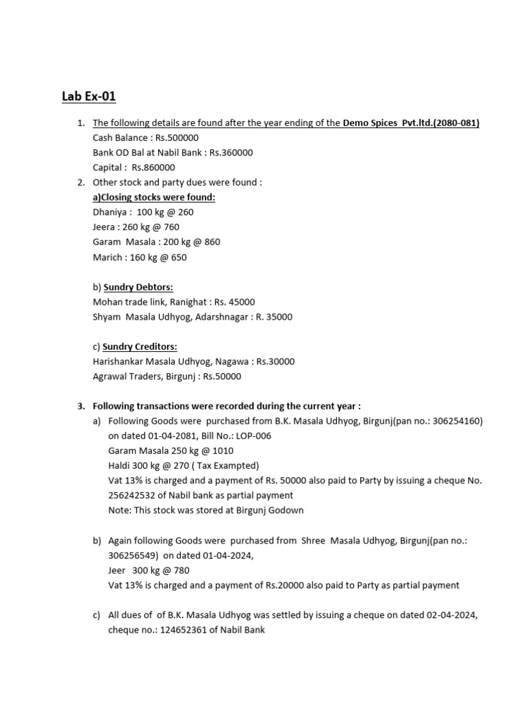 Tally Practicle Lab Exercise 1 | PDF | Payments | Money