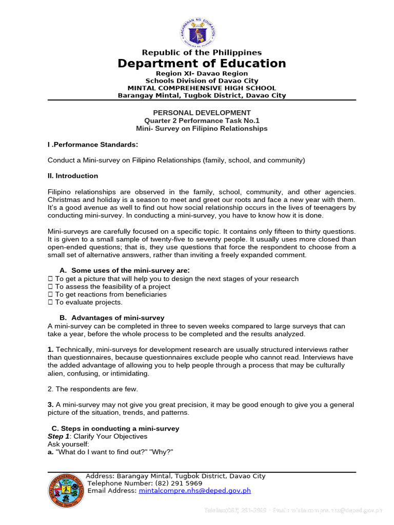 Quarter 2 Performance Task 1 3 | PDF | Questionnaire