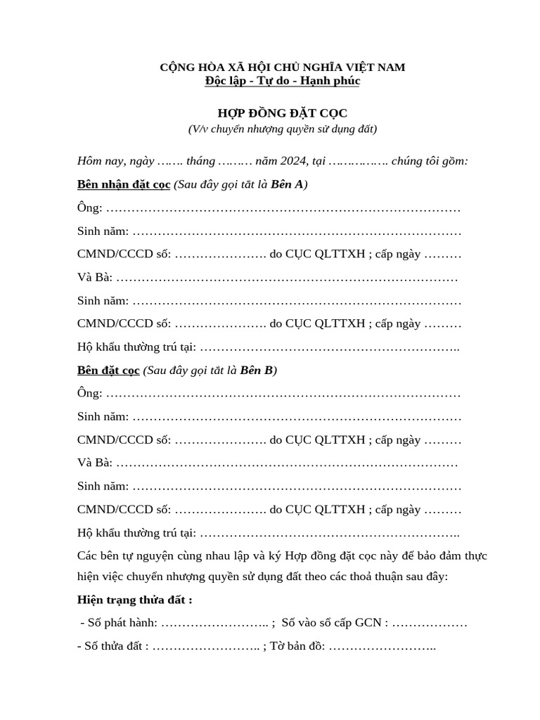 Hop-Dong-Dat-Coc - Doc 2 | PDF