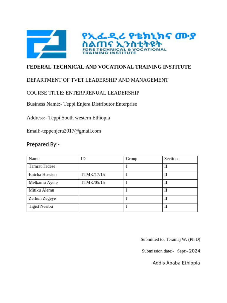 Enjera Production Business Plan | PDF | Supply Chain | Supply Chain ...