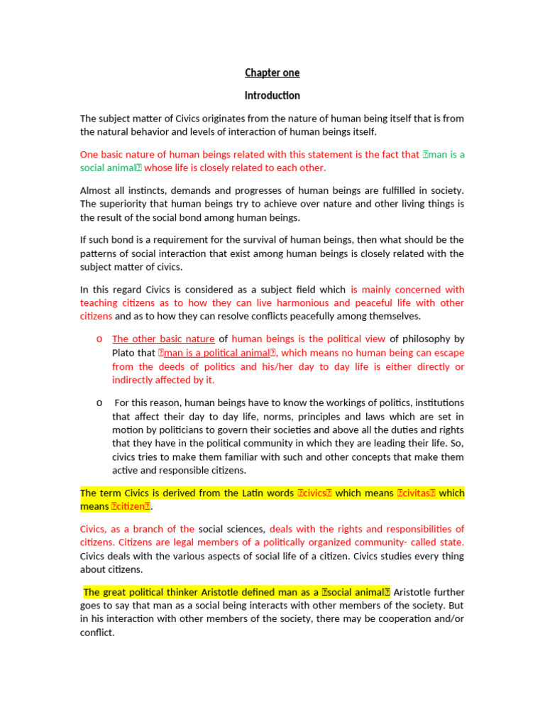 Civics Chapter One Introduction | PDF | Theory | Citizenship
