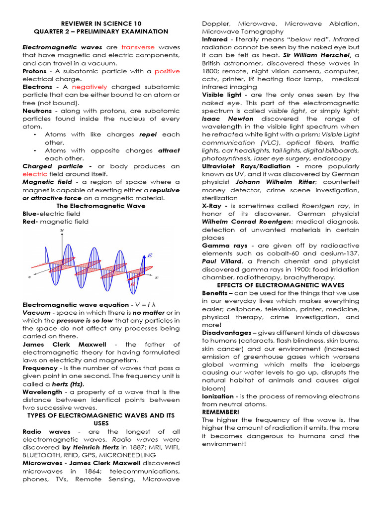 SCIENCE-10-Q2-PPRELIMS | PDF | Electromagnetic Radiation | Electromagnetic Spectrum