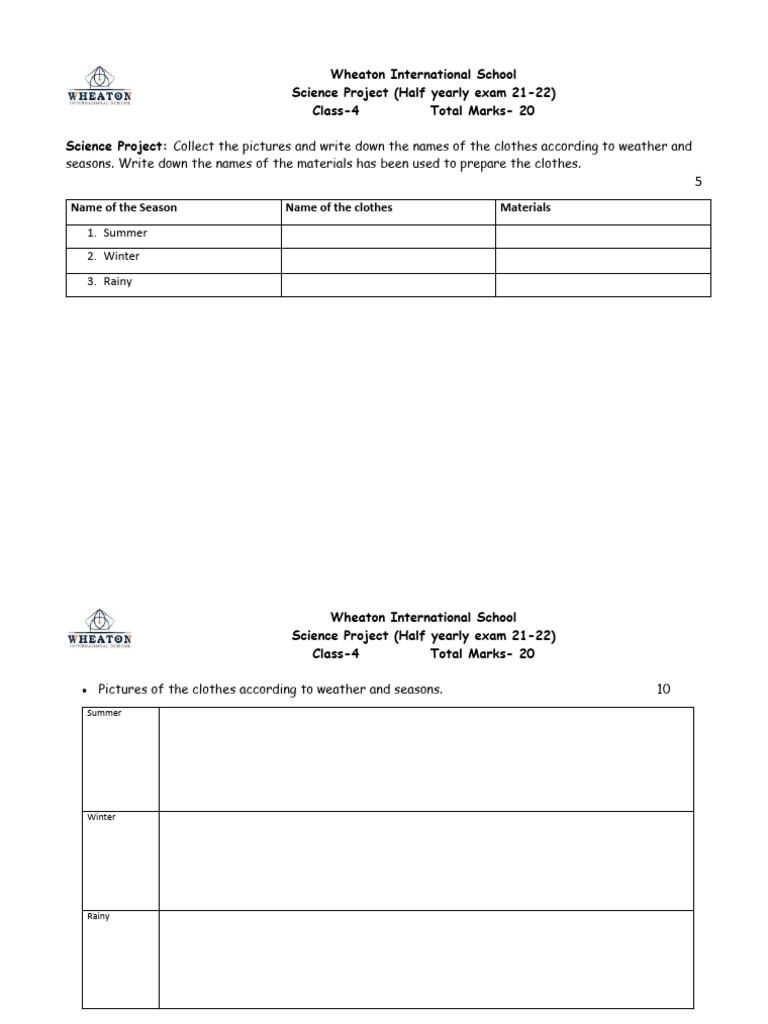 Class 4 Half-Yearly Science Project | PDF