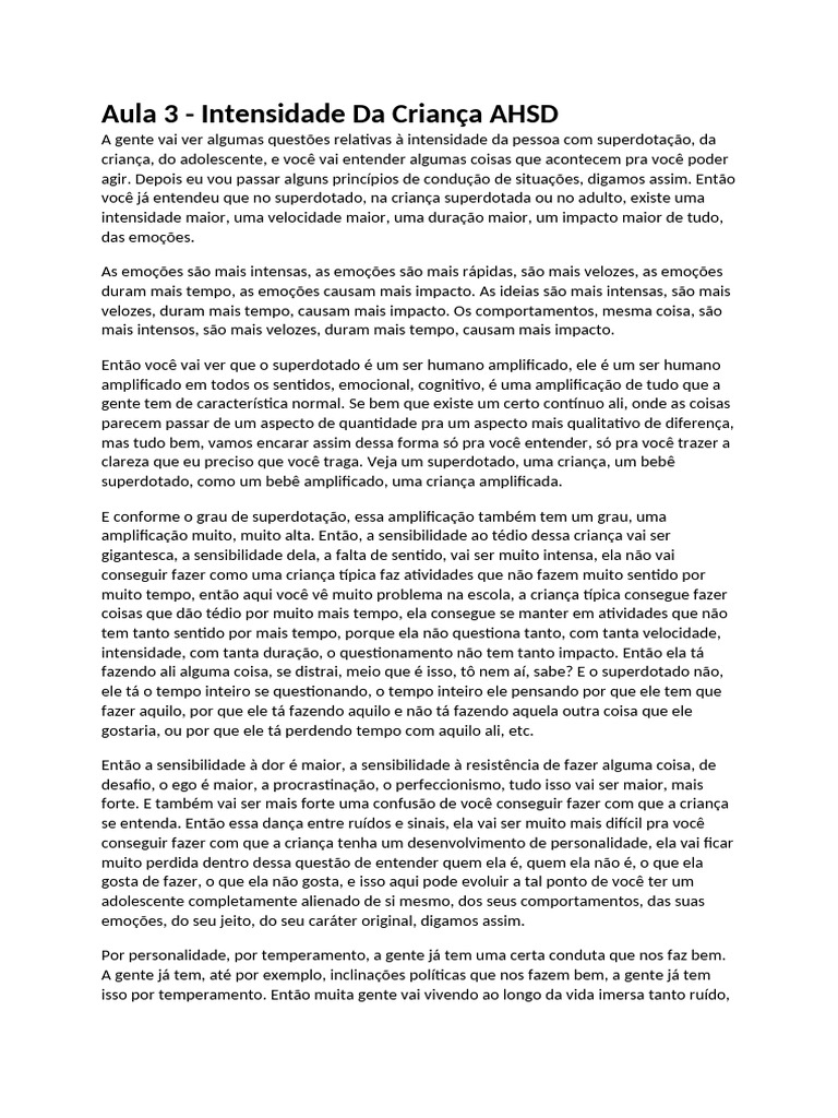 Aula 3 - Intensidade Da Criança AHSD | PDF | Aprendizado | Quociente de ...