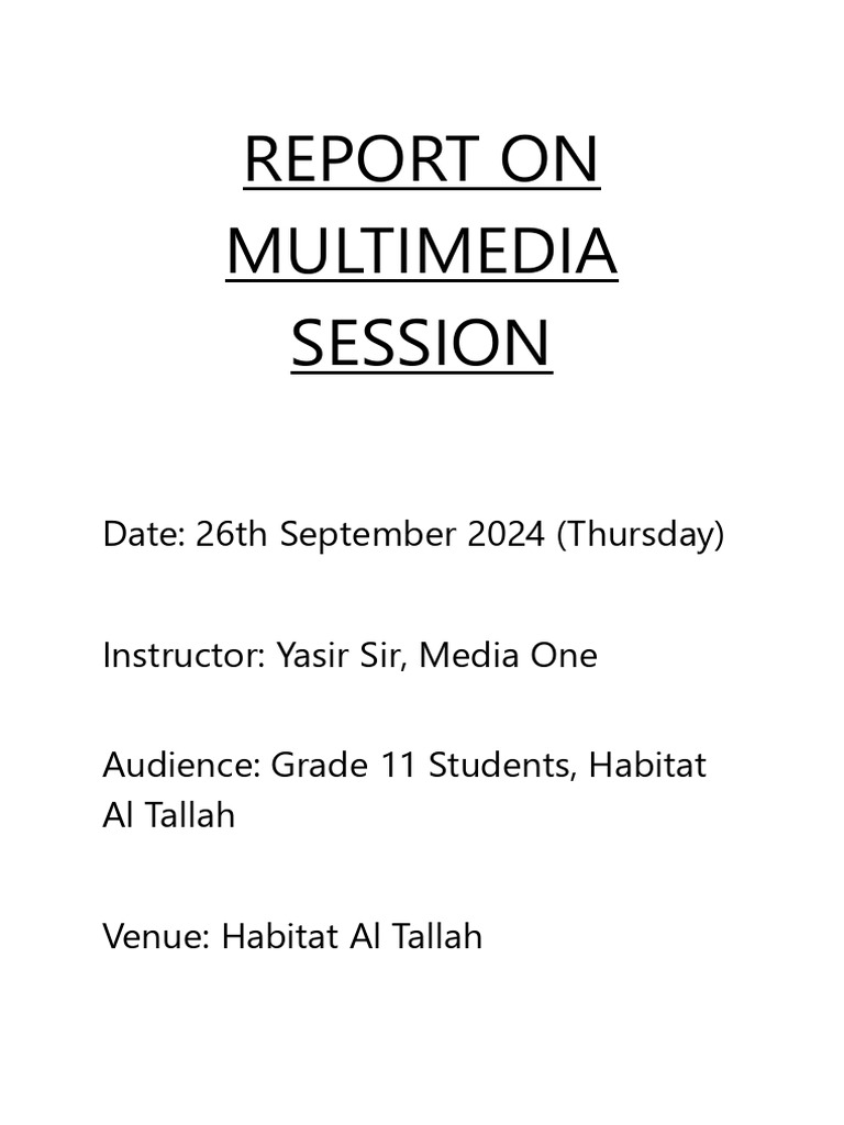 Report On Multimedia Session | PDF