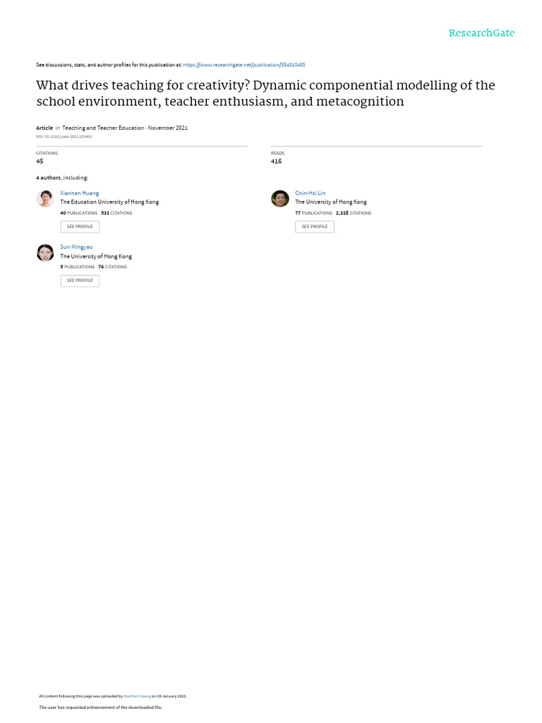 What Drives Teaching For Creativity? Dynamic Componential Modelling of ...