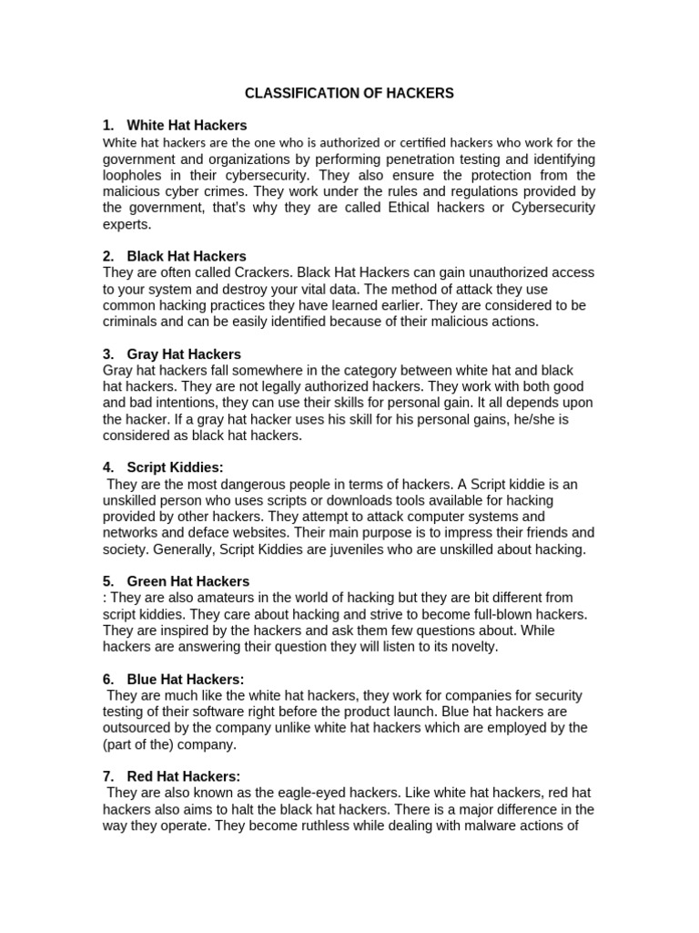 Classification of Hackers | PDF | Security Hacker | Cybercrime