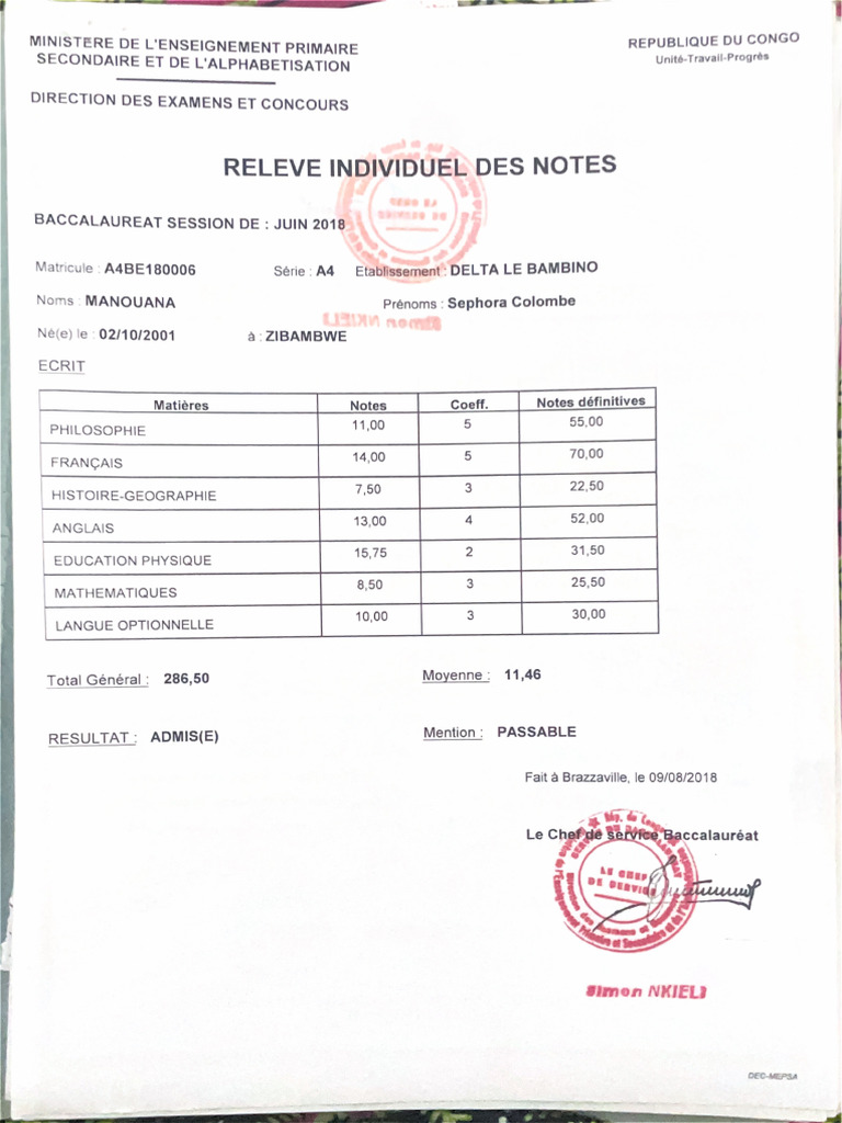 Relevés de Note BAC | PDF