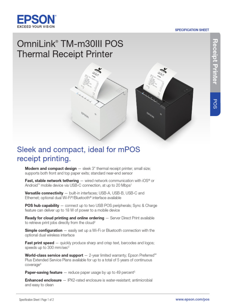 TM m30III Thermal Receipt Printer Specification Sheet CPD 62919 Final ...