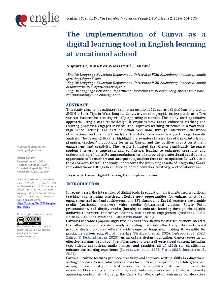 The Implementation of Canva As A Digital Learning | PDF | Creativity | Learning