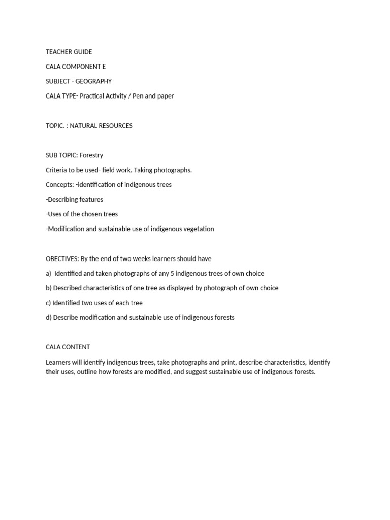 Geography Guide: Indigenous Trees Activity | PDF