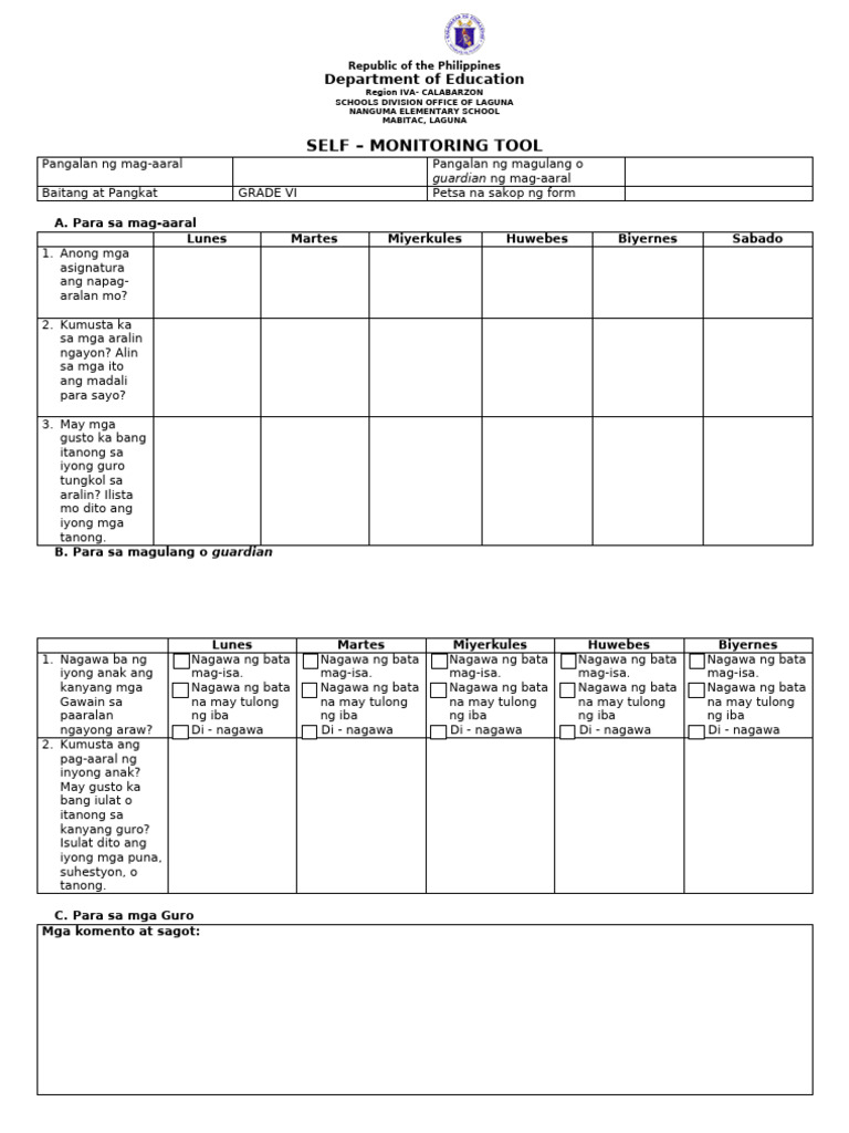 Self Monitoring Tool | PDF