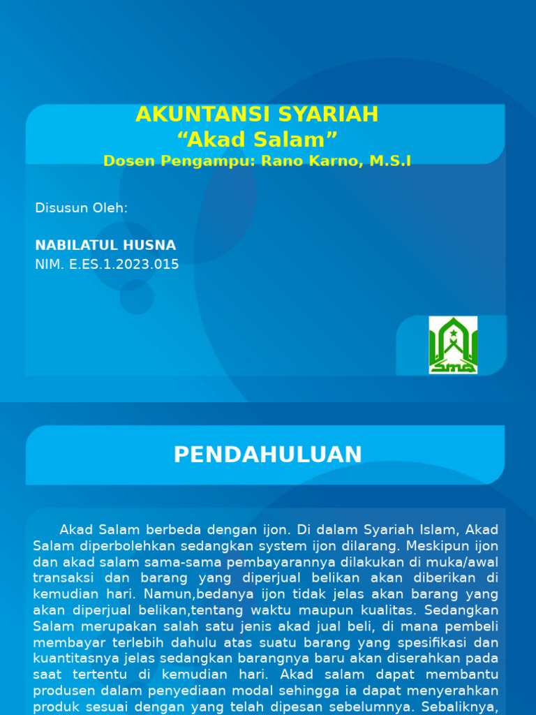 Akad Salam dalam Akuntansi Syariah | PDF