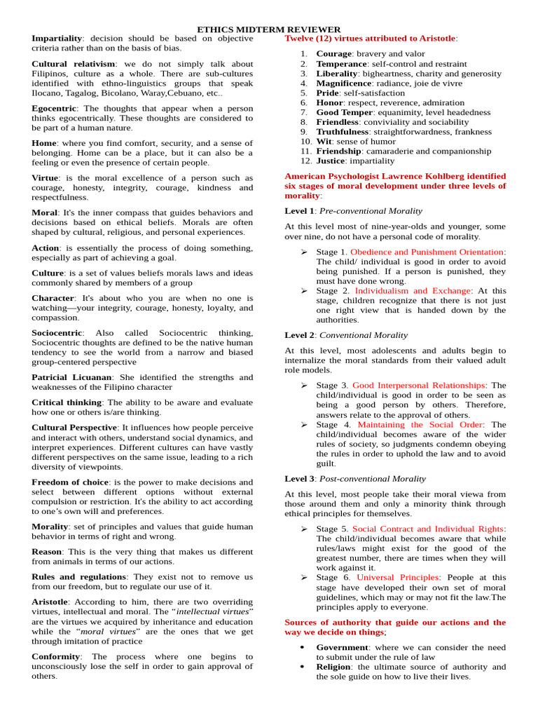 Ethics-Reviewer Midterms | PDF | Courage | Morality