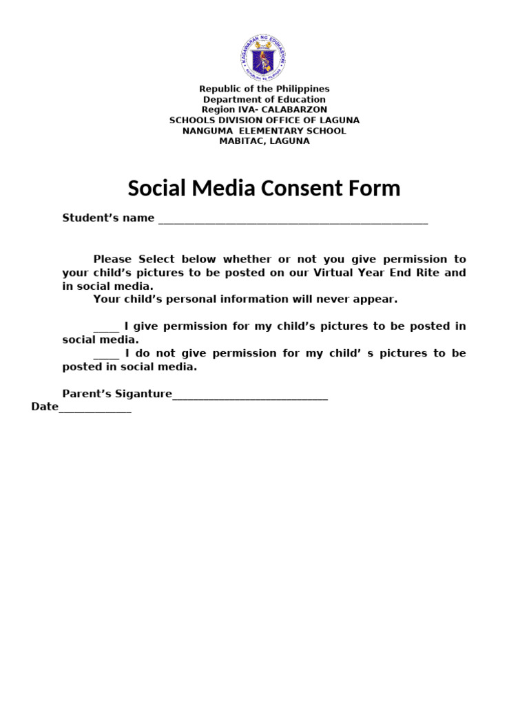 Social Media Photo Consent Form | PDF