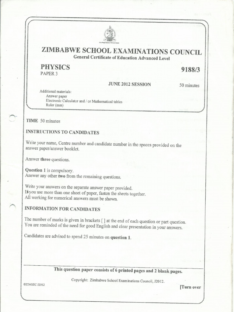 QP 12 Jun 9188-3 Physics | PDF