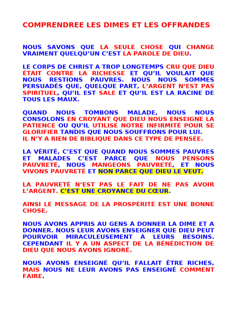 Comprendre Dîmes et Offrandes | PDF | Dîme | Dieu