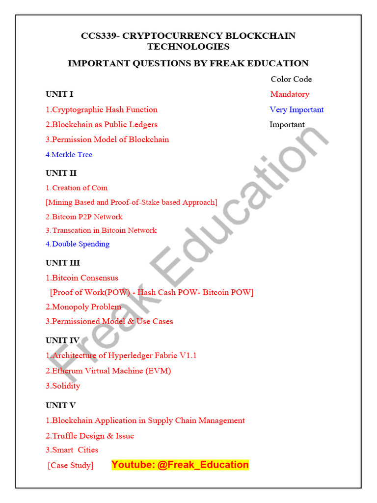CCS339 Cryptocurrency Blockchain Technologies Important Question | PDF