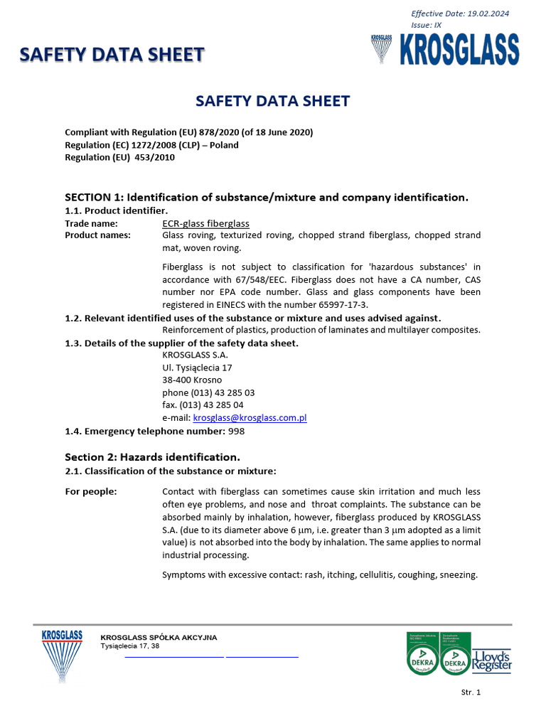 MSDS en 2024 Ecr | PDF | Fiberglass | Waste