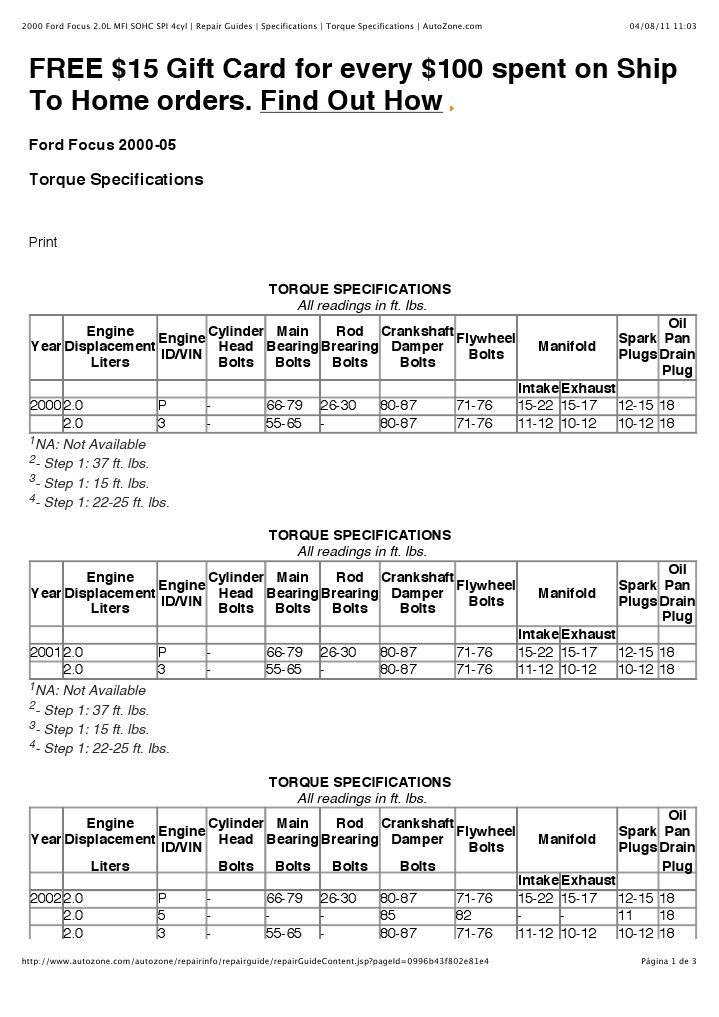 2000 Ford Focus 2.0L MFI SOHC SPI 4cyl - Repair Guides - Specifications ...