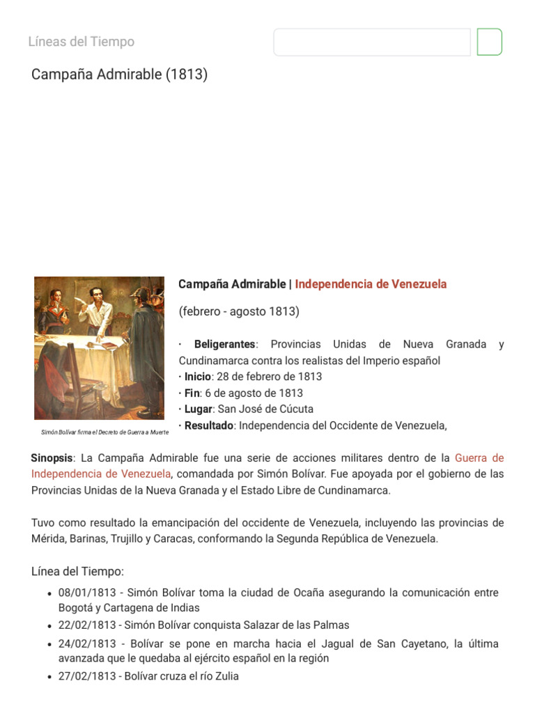 Líneas Del Tiempo - Campaña Admirable (1813) | PDF