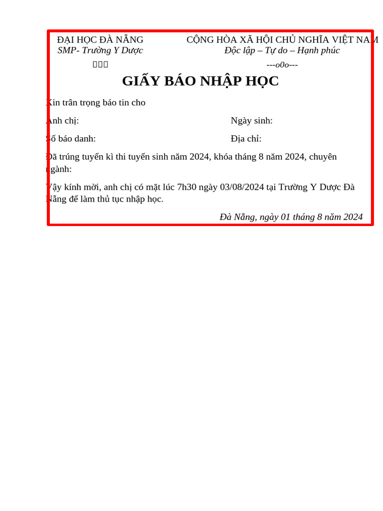 10a Form GiayMoiNhapHoc | PDF