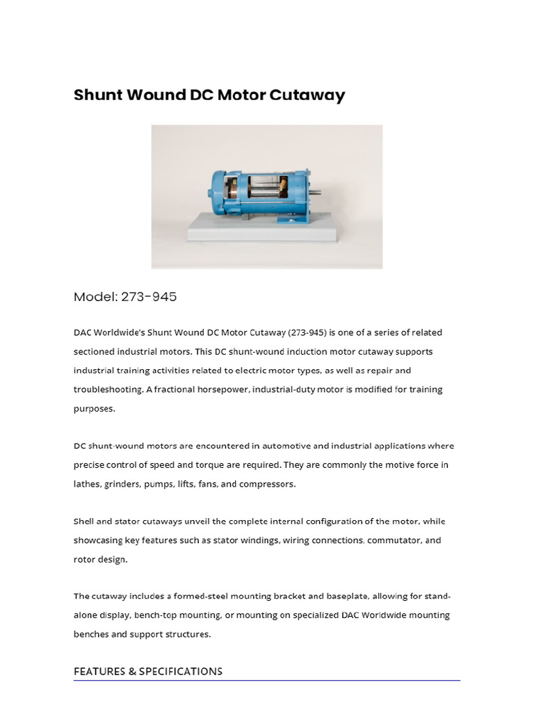Shunt Wound DC Motor Cutaway | PDF