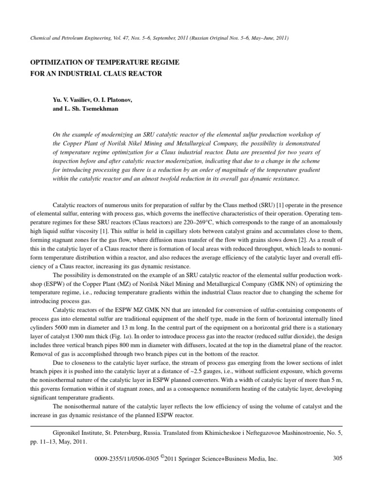 Optimization of Temperature Regime For An Industrial Claus Reactor ...