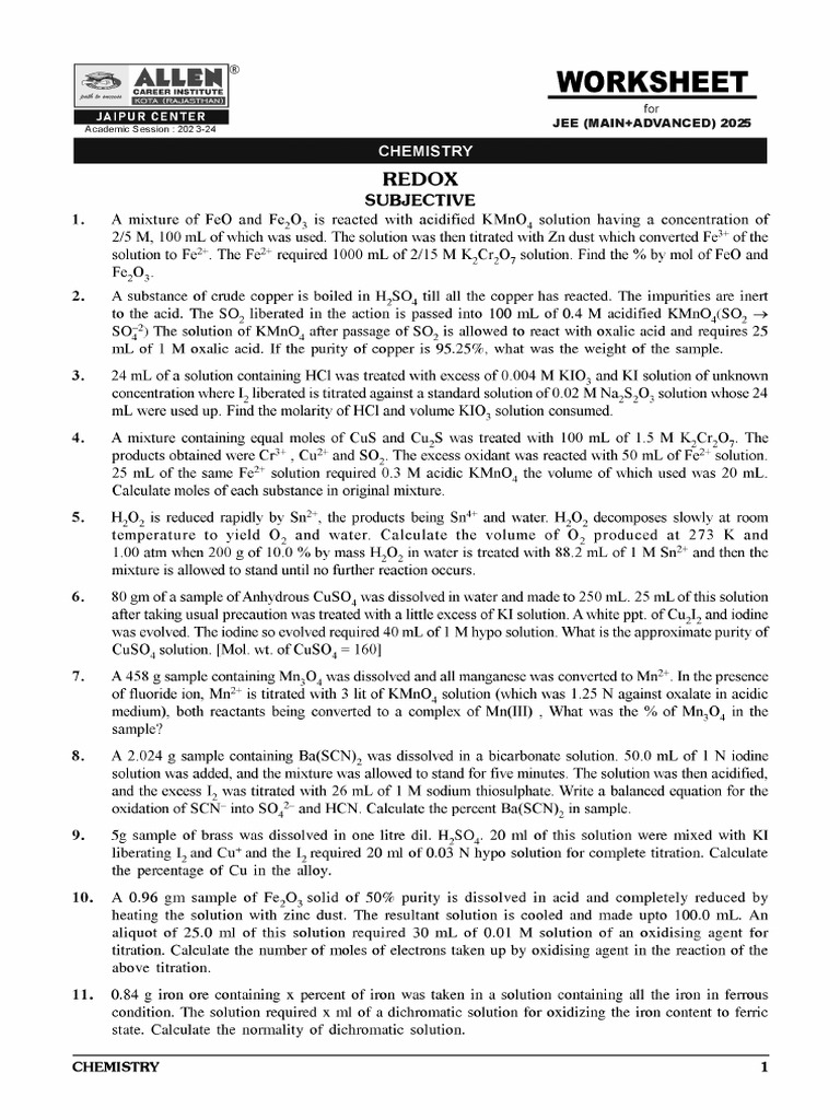 Redox Worksheet | PDF