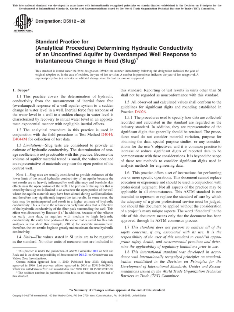 (Analytical Procedure) Determining Hydraulic Conductivity of An ...