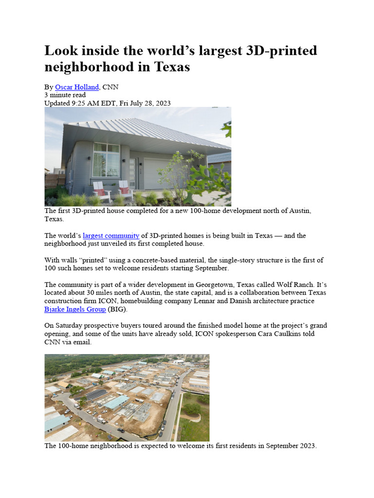 The World's Largest 3D-Printed Neighborhood | PDF | Concrete | 3 D Printing