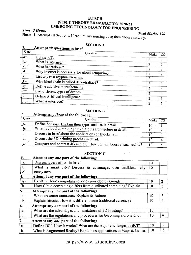 Btech 1 Sem Emerging Technology For Engineering 2021 | PDF
