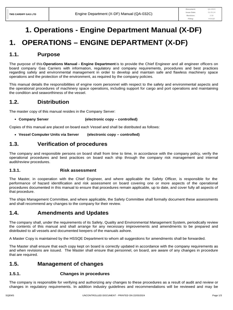 Operations - Engine Department Manual (X-DF) | PDF | Risk | Audit