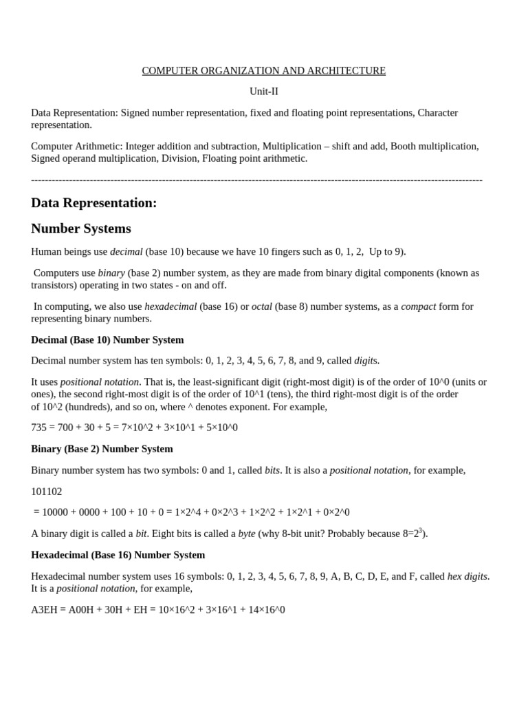 COA Unit - II Notes | PDF | Character Encoding | Decimal
