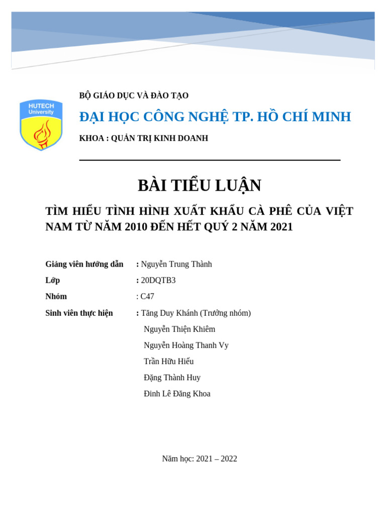 TIỂU LUẬN XUẤT KHẨU CÀ PHÊ | PDF